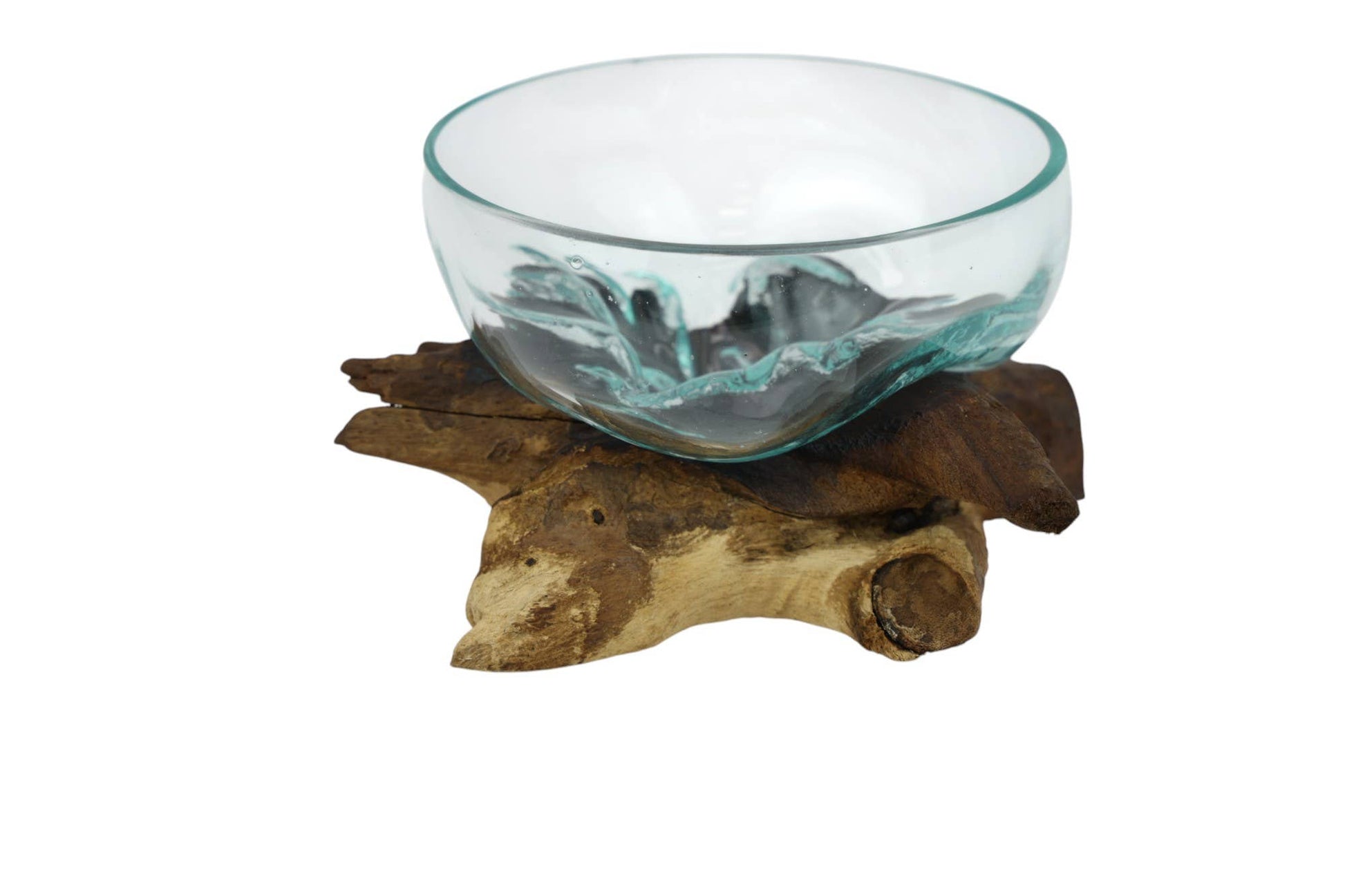24x15cm Hand Blown Glass Bowl On Driftwood – Smiley Willow Designs